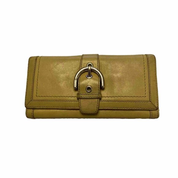 Coach | Bags | Coach Soho Green Large Leather Wallet Silver Buckle ...